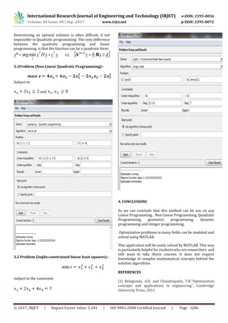Optimization Problems Solved by Different Platforms Say Optimum Tool Box (Matlab) and Excel ...