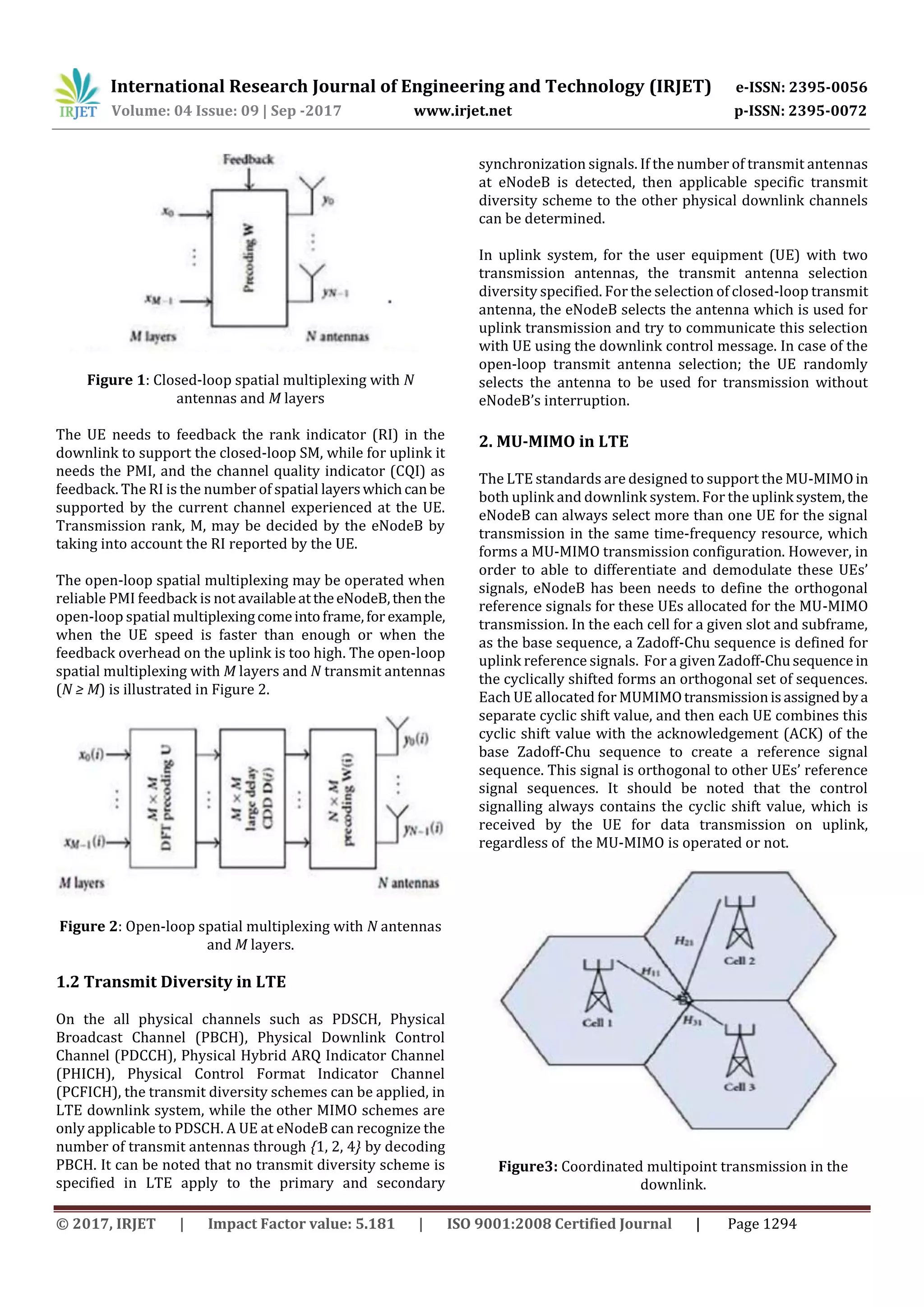 Analysis Of Mimo Transmit Diversity And Mimo Spatial Multiplexing