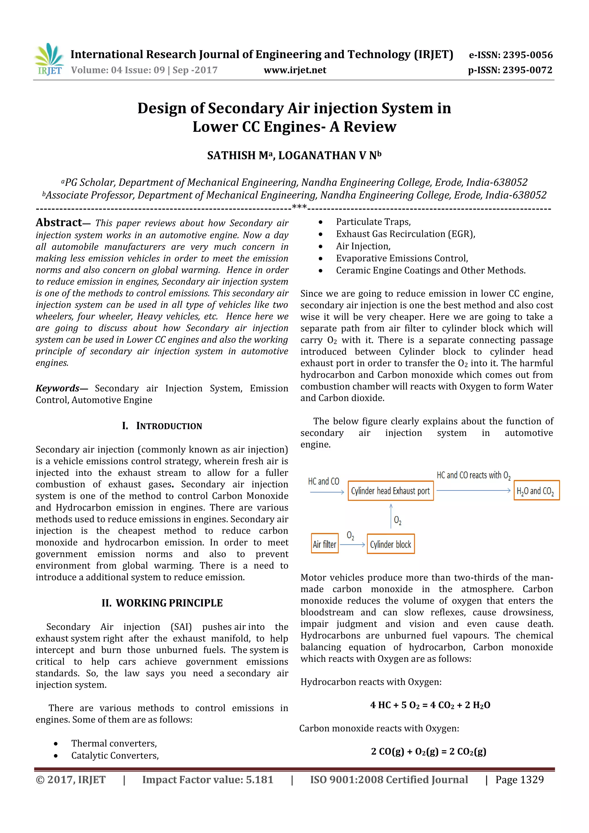 Design of Secondary Air Injection System in Lower CC Engines- A Review ...