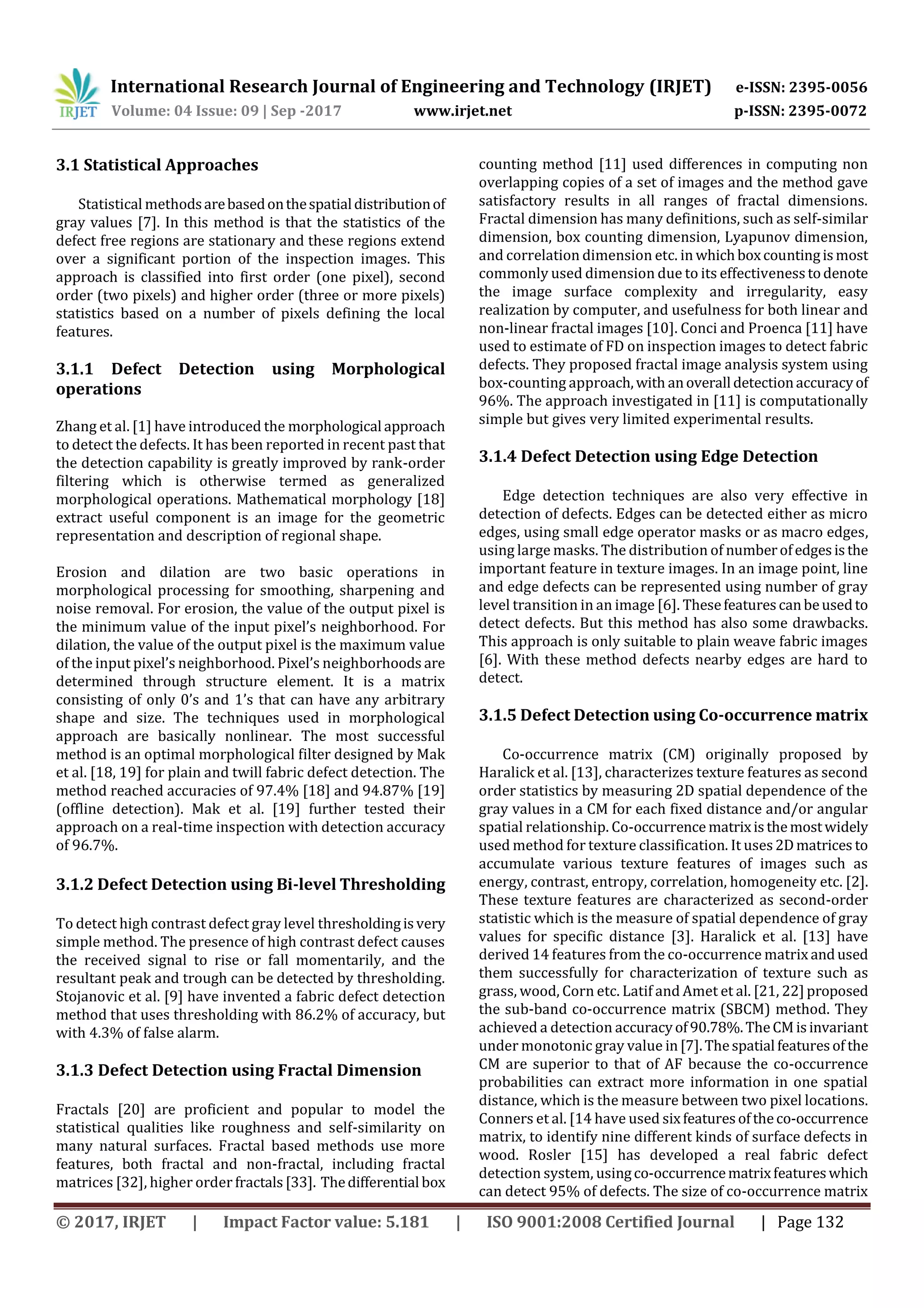 A Review on Fabric Defect Detection Techniques | PDF | Needlework | Arts and Crafts