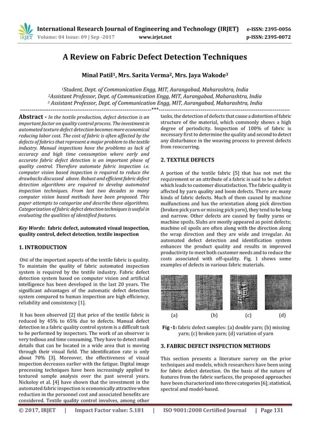 A Review On Fabric Defect Detection Techniques Pdf