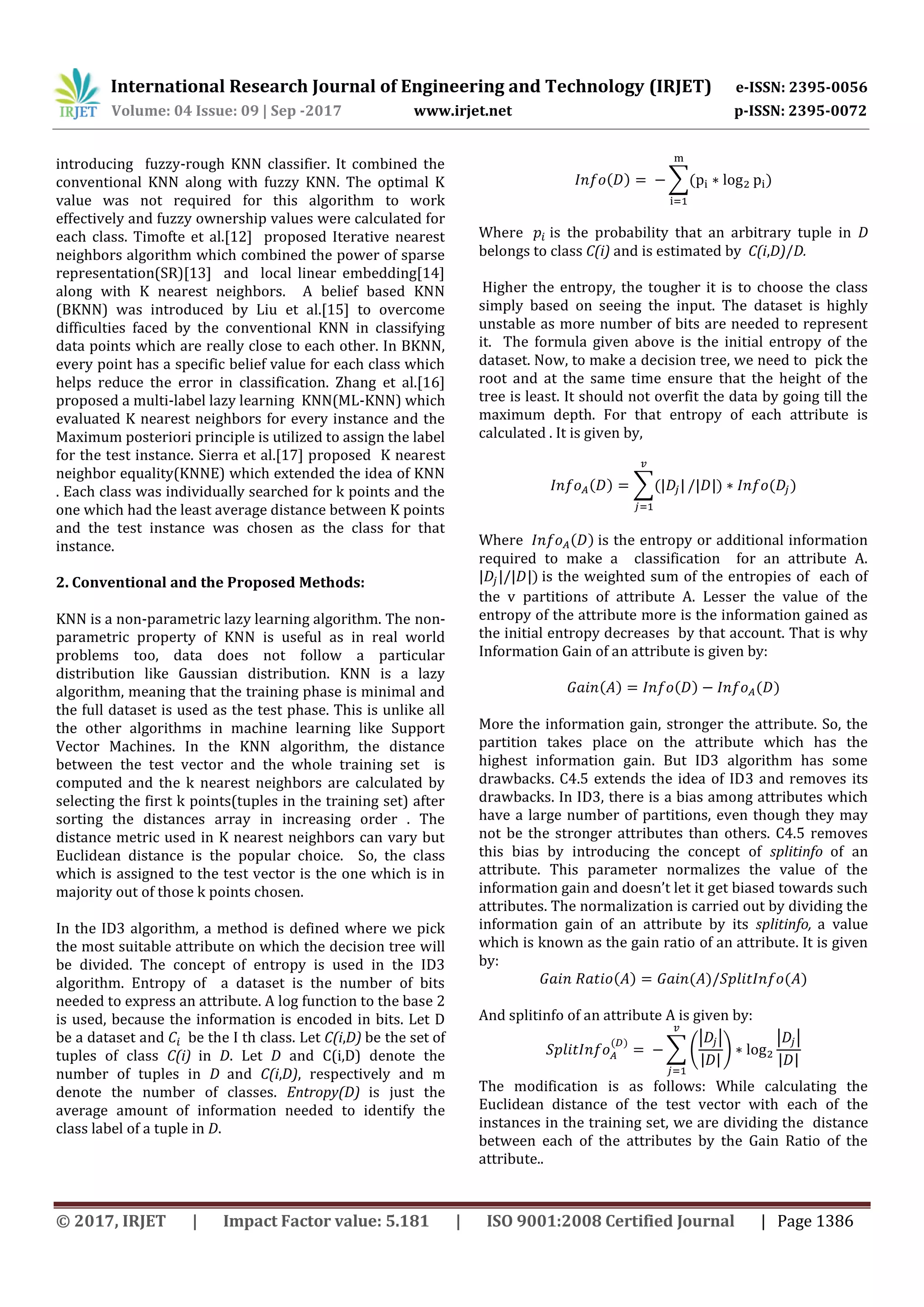 Enhancing Classification Accuracy of K-Nearest Neighbors Algorithm using Gain Ratio | PDF ...