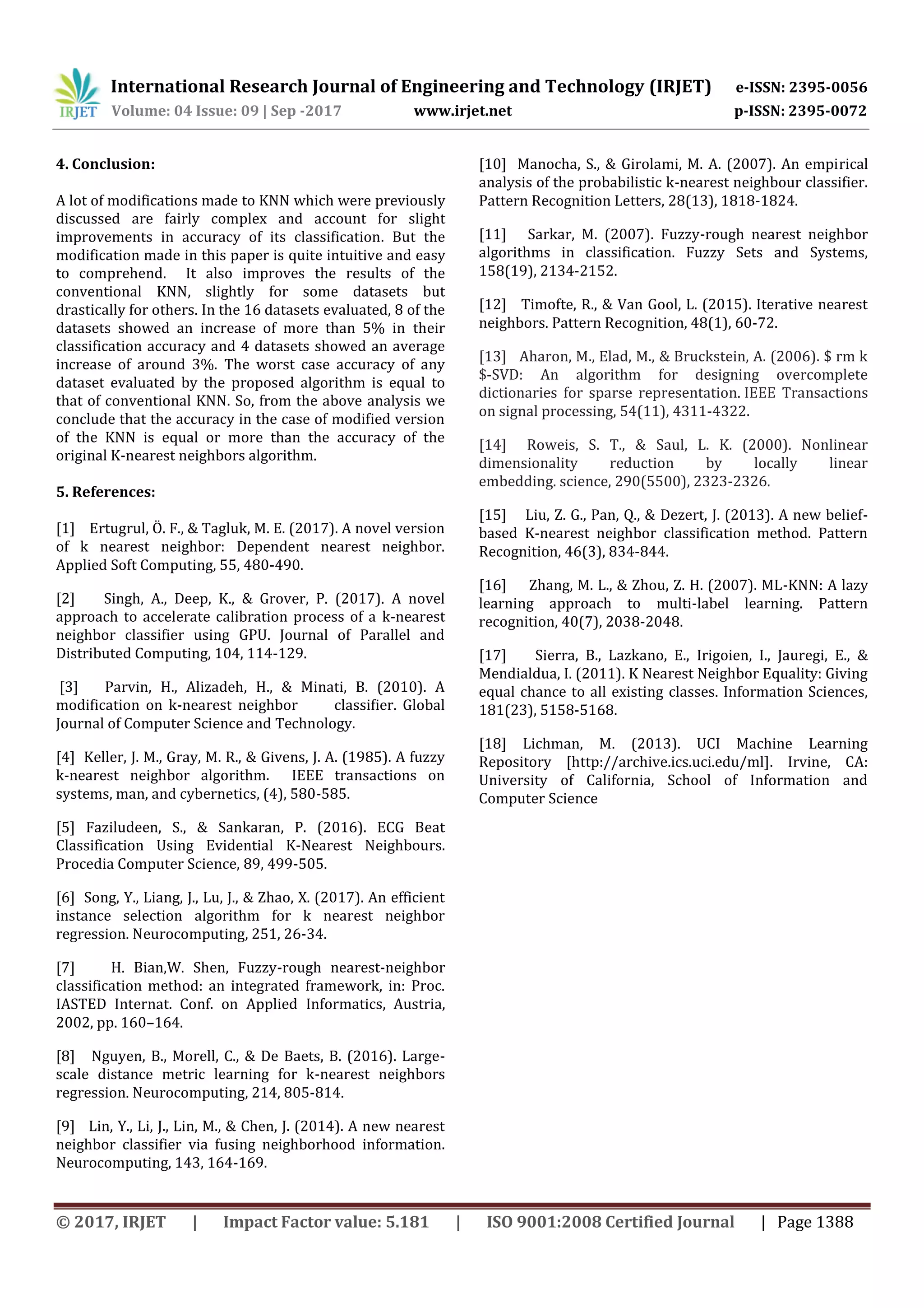 Enhancing Classification Accuracy of K-Nearest Neighbors Algorithm using Gain Ratio | PDF ...
