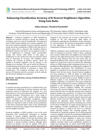 Enhancing Classification Accuracy of K-Nearest Neighbors Algorithm using Gain Ratio | PDF ...