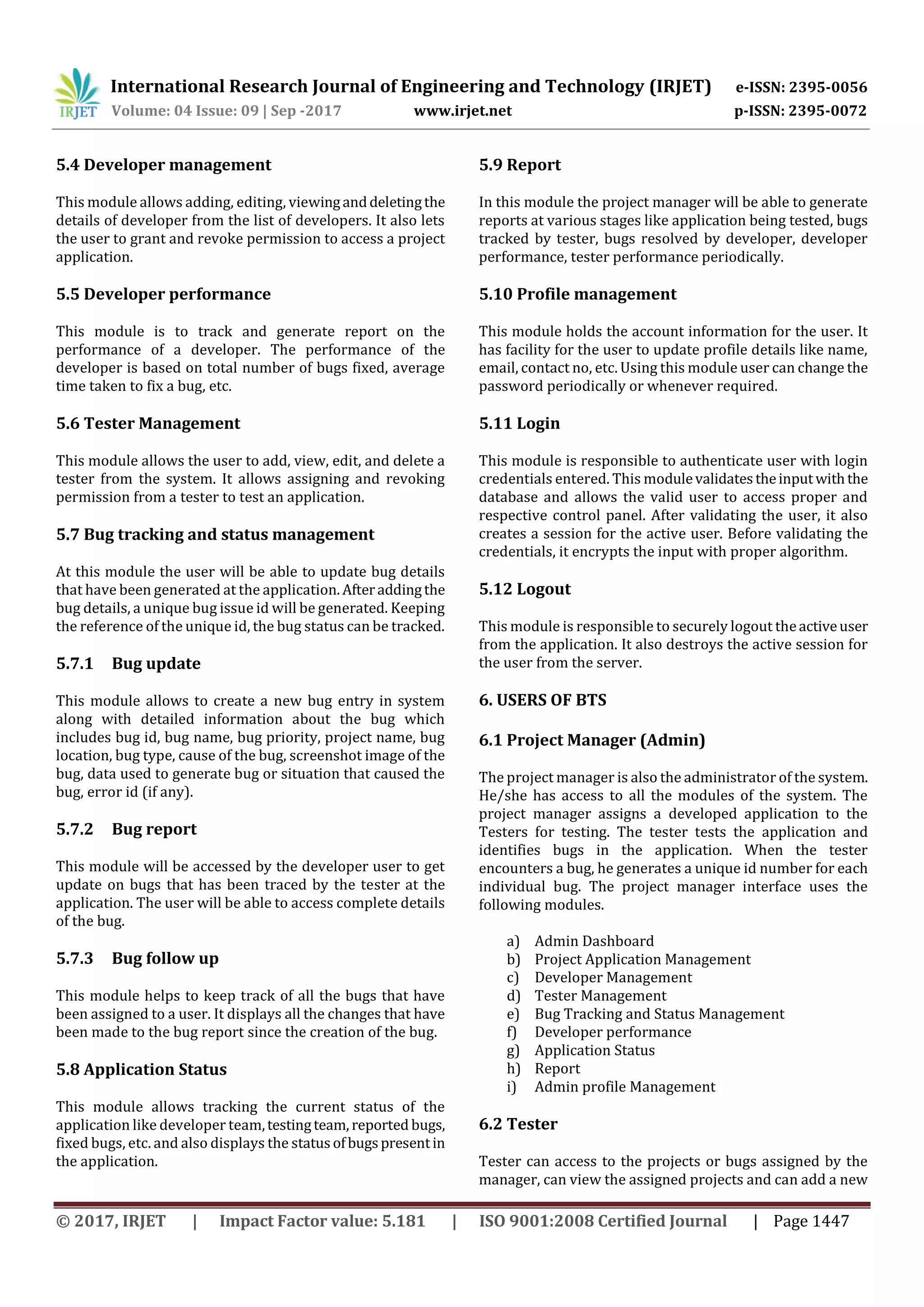 Bug Tracking System (BTS) | PDF