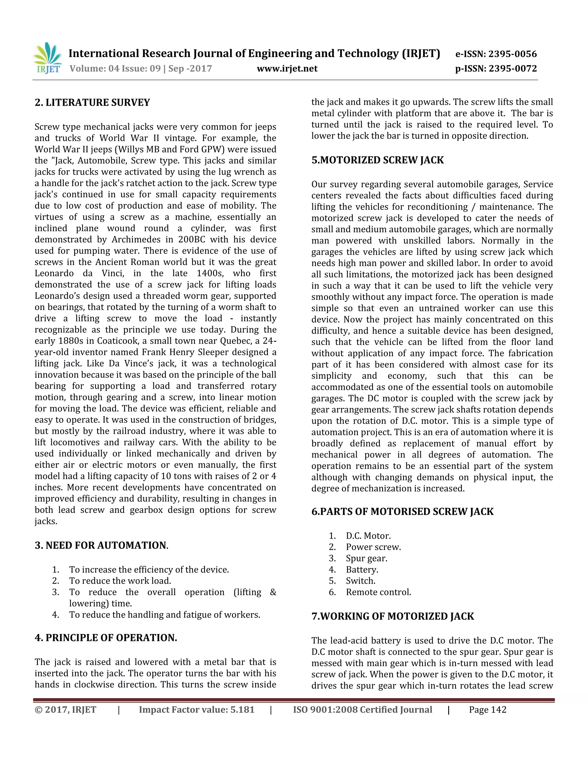 Design and Fabrication of Automated Motorized Mechanical Jack | PDF