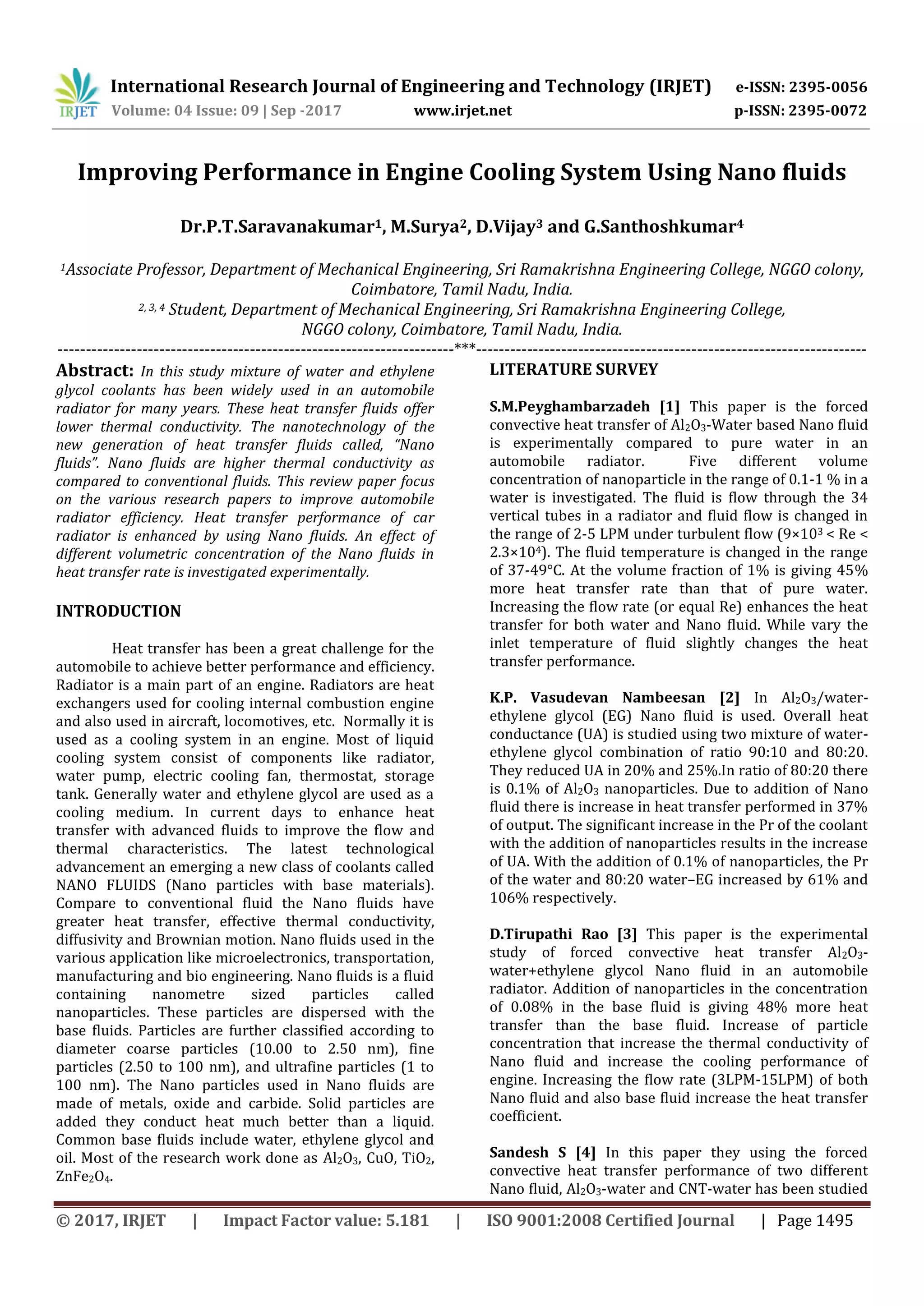 Improving Performance in Engine Cooling System using Nano fluids | PDF Improving Performance in Engine Cooling System using Nano fluids | PDF