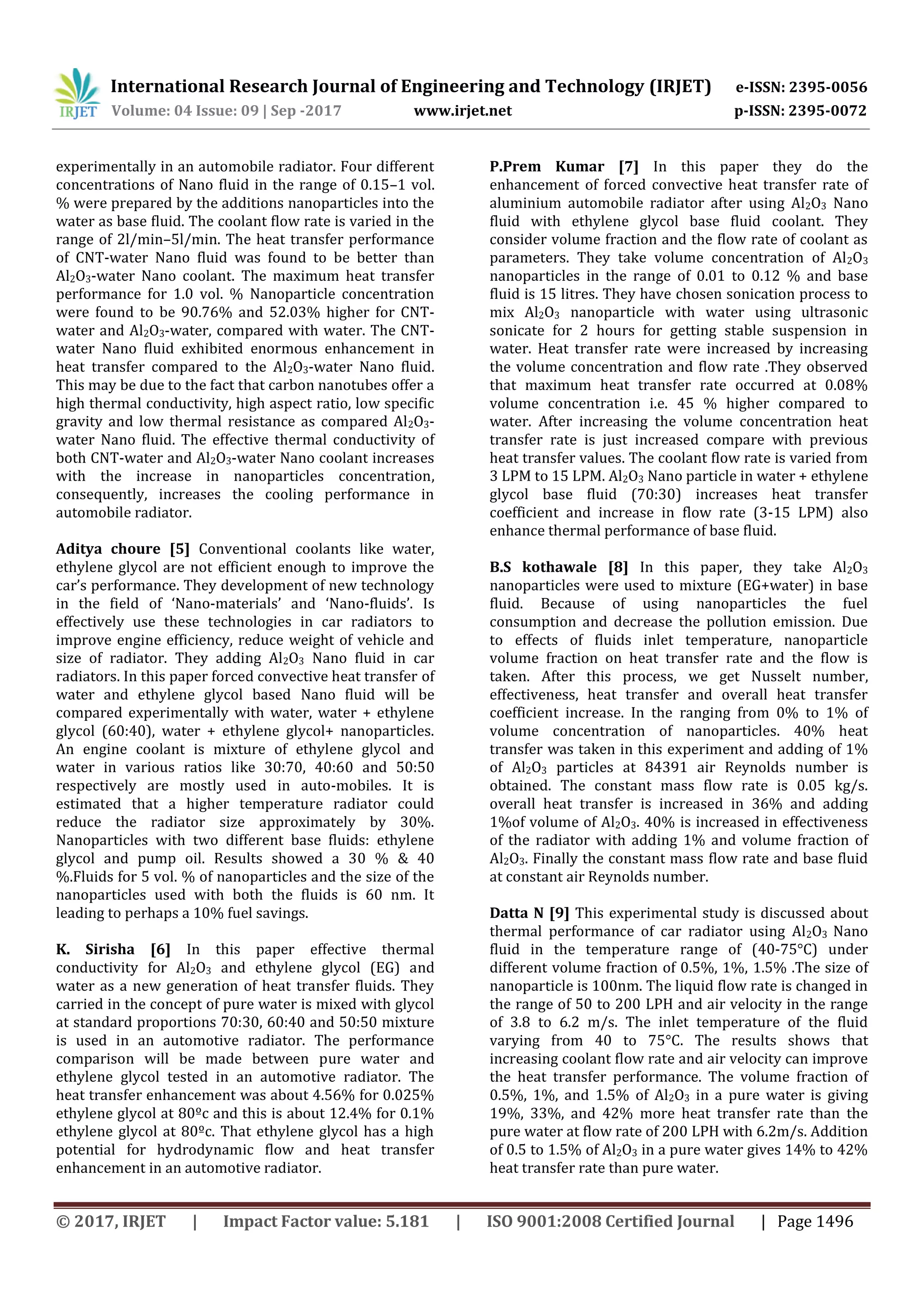 Improving Performance in Engine Cooling System using Nano fluids | PDF Improving Performance in Engine Cooling System using Nano fluids | PDF