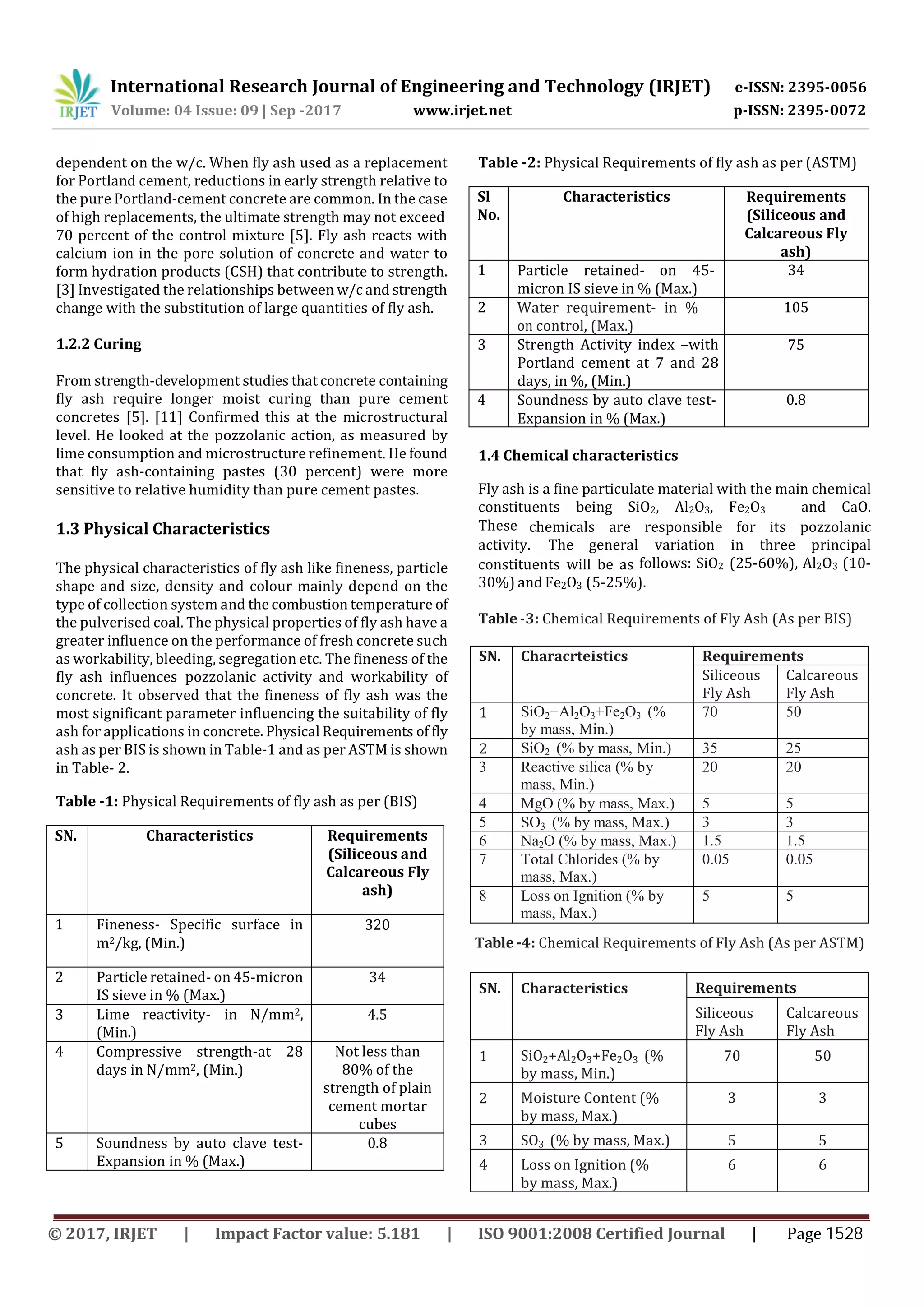 Experimental Study on Use of Fly Ash in Concrete | PDF