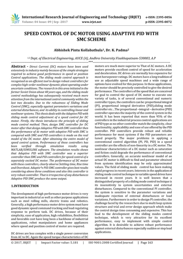 Speed Control of Dc Motor using Adaptive PID with SMC Scheme | PDF | Radio Control | Hobbies ...