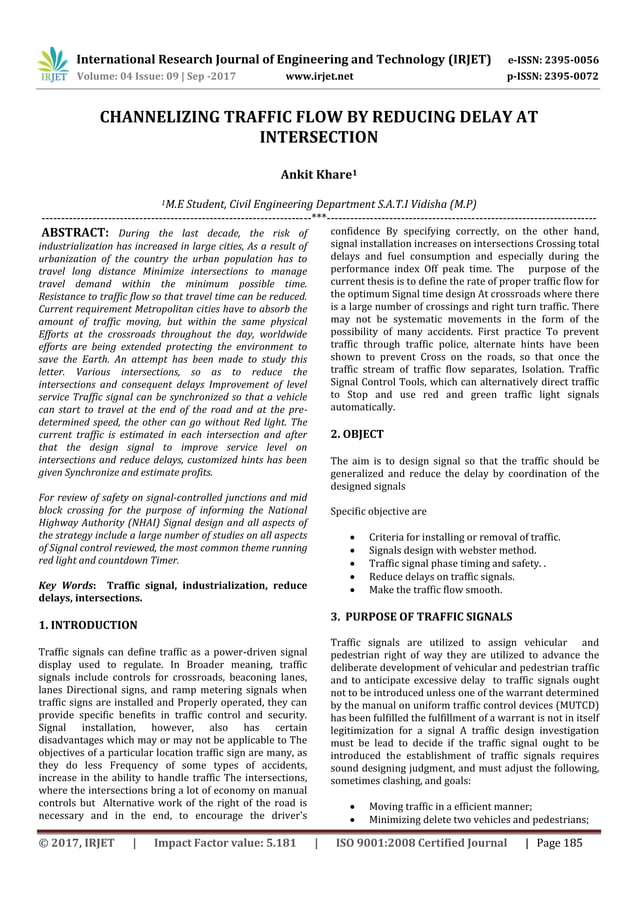 Channelizing Traffic Flow by Reducing Delay at Intersection | PDF