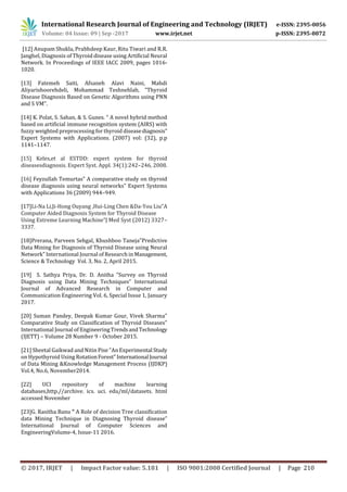 Comparative Study of Existing Techniques for Diagnosing Various Thyroid ...