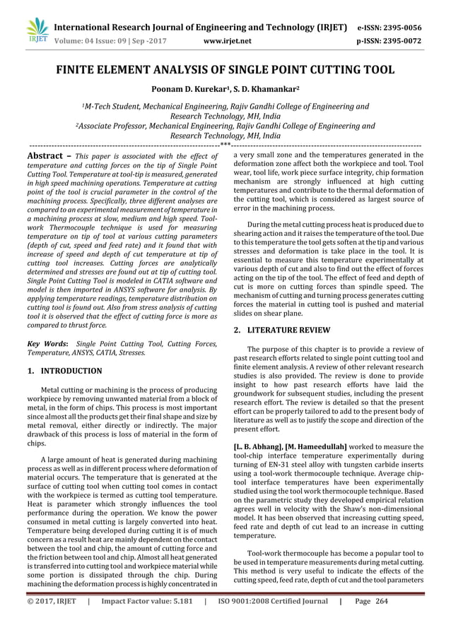 Finite Element Analysis of Single Point Cutting Tool | PDF