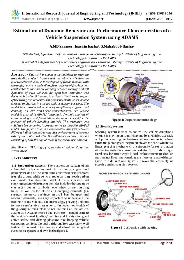 Estimation of Dynamic Behavior and Performance Characteristics of a Vehicle Suspension System ...