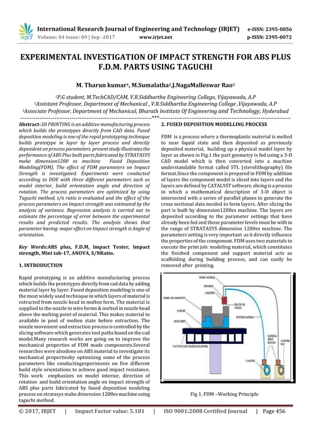 Experimental Investigation of Impact Strength for ABS Plus F.D.M. Parts using Taguchi | PDF | 3 ...