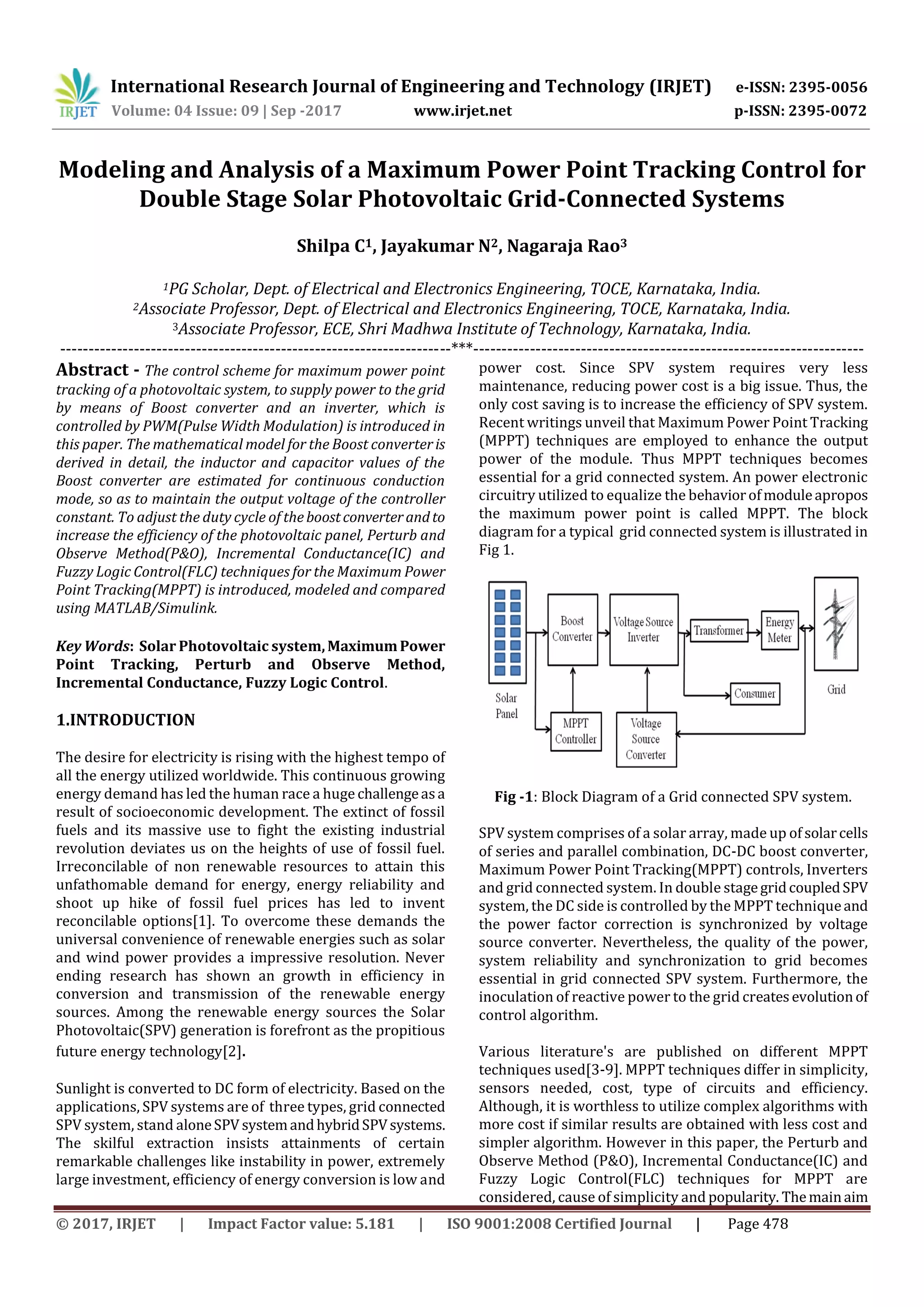 Modeling and Analysis of a Maximum Power Point Tracking Control for Double Stage Solar ...
