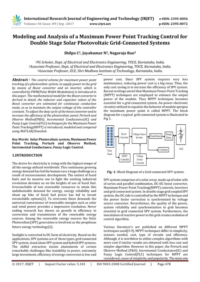 Modeling and Analysis of a Maximum Power Point Tracking Control for ...