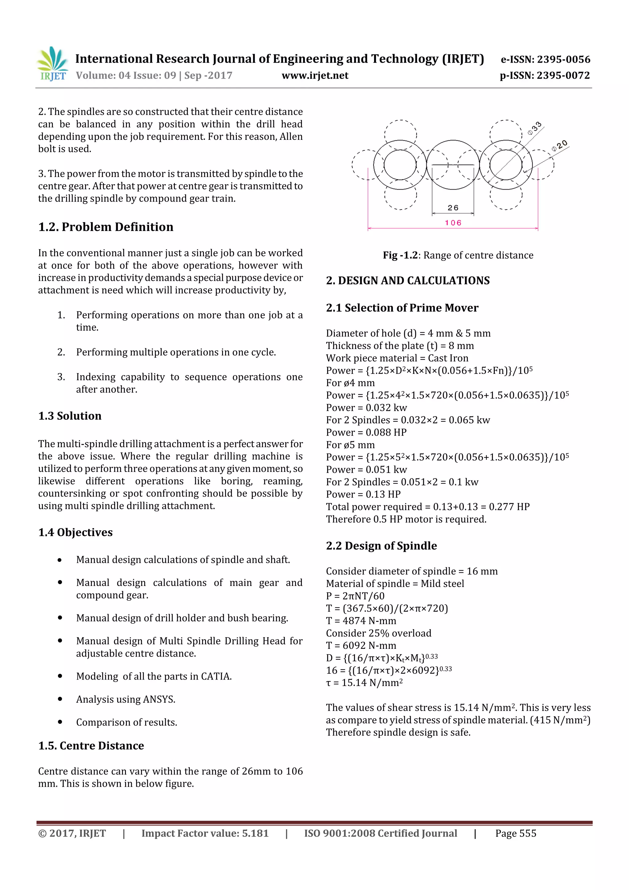 Design and Analysis of Multi Spindle Drilling Head with Adjustable Centre Distance | PDF