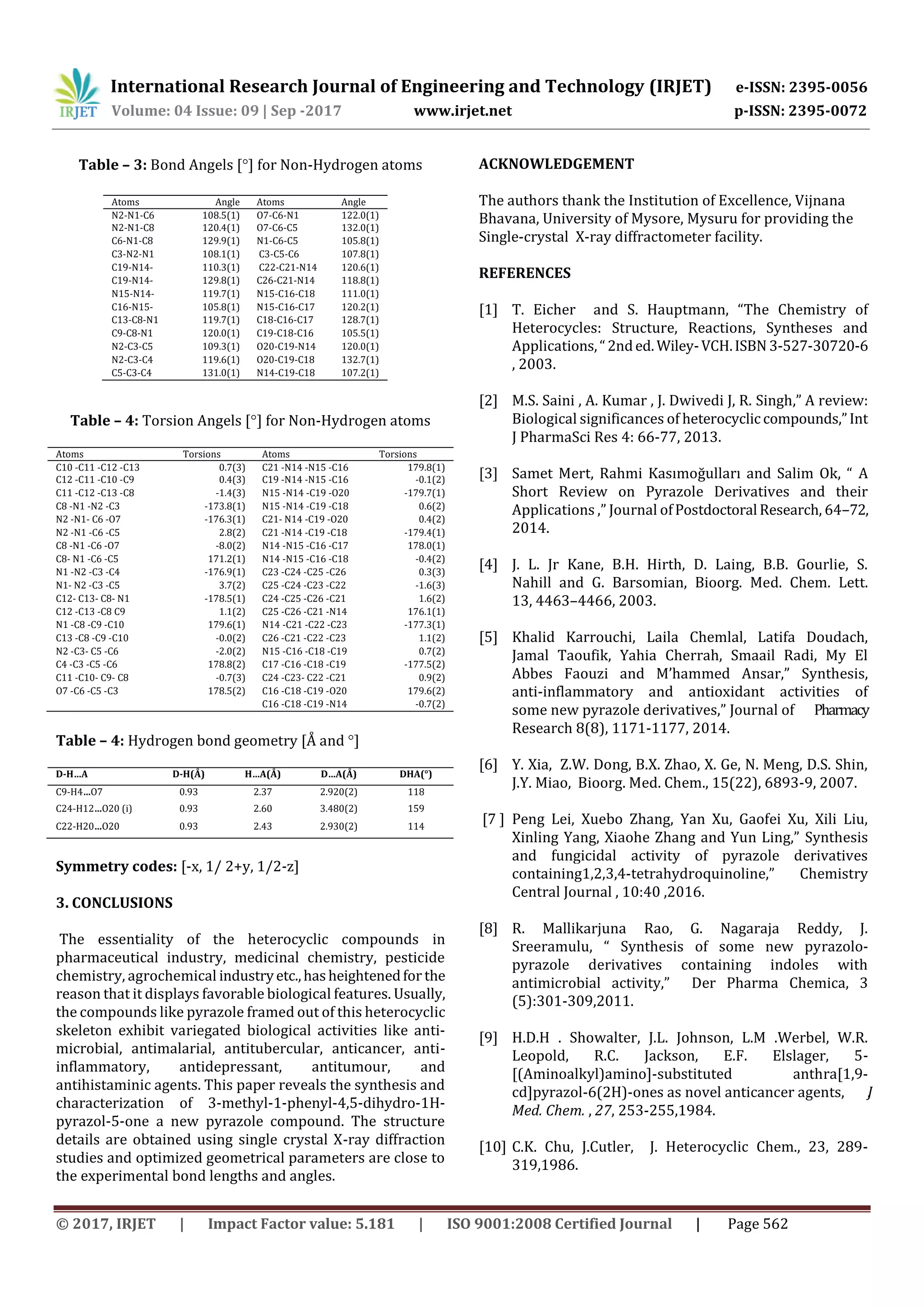 Synthesis, Crystal and Molecular Structure Studies of a new Pyrazole compound | PDF
