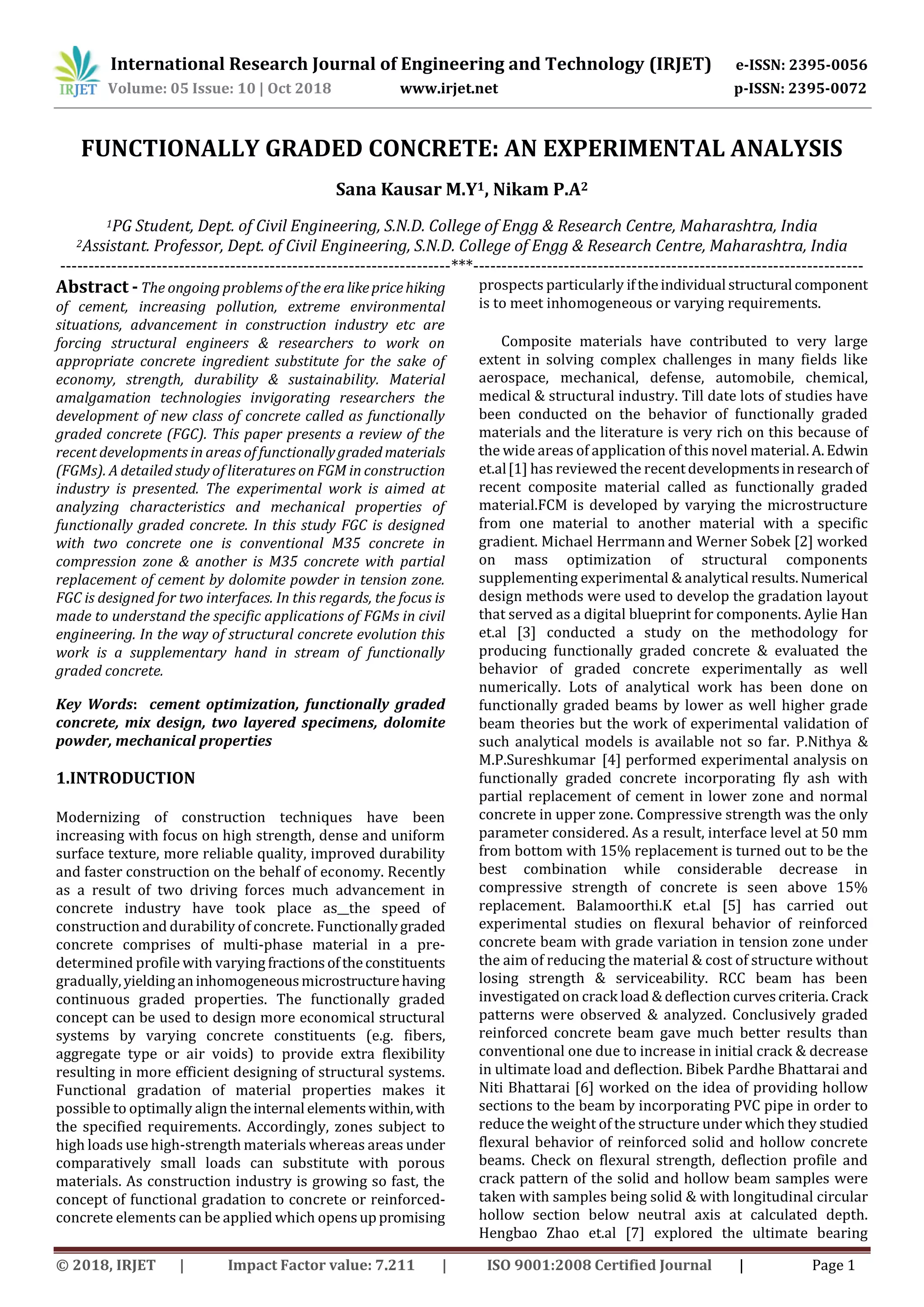 IRJET- Functionally Graded Concrete: An Experimental Analysis | PDF