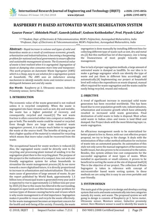 IRJET- Raspberry Pi Baesd Automated Waste Segregation System | PDF