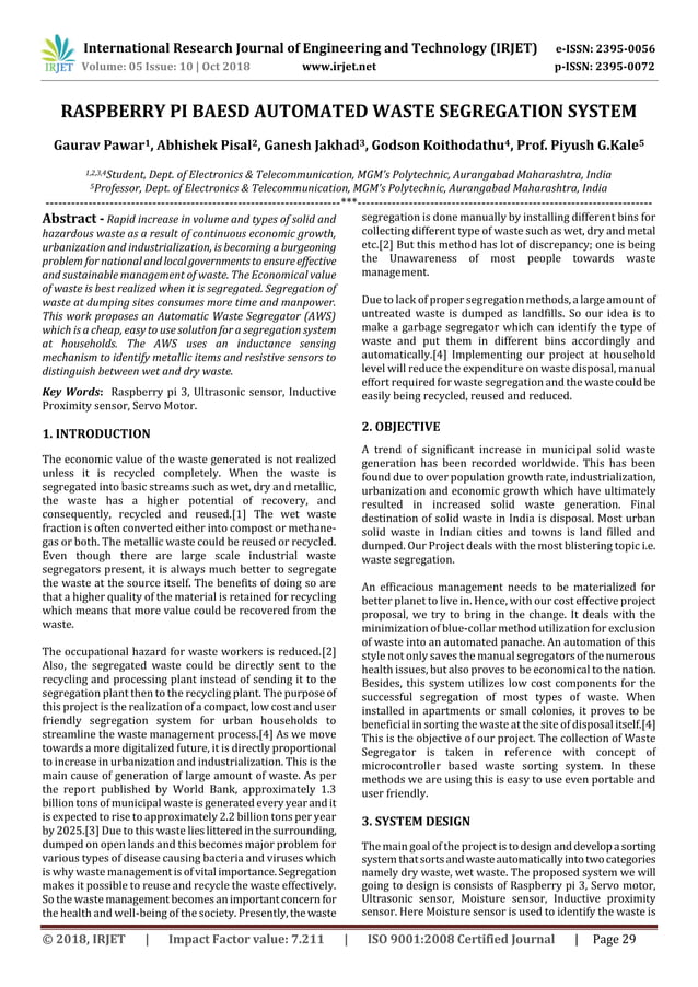 IRJET- Raspberry Pi Baesd Automated Waste Segregation System | PDF