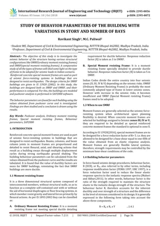 IRJET- Study of Behavior Parameters of the Building with Variations in Story and Number of Bays ...