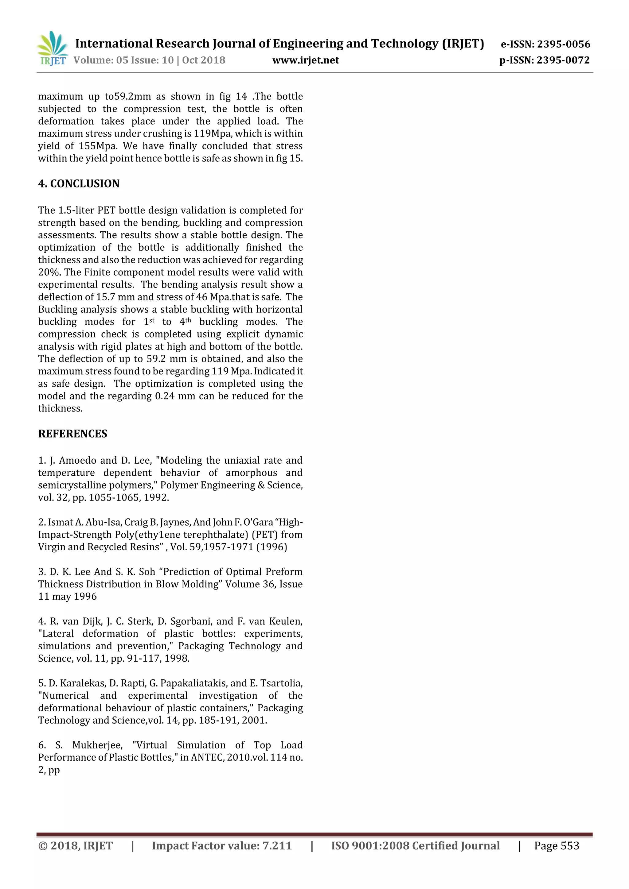 IRJET- Buckling Evaluation of a Plastic Bottle Design | PDF