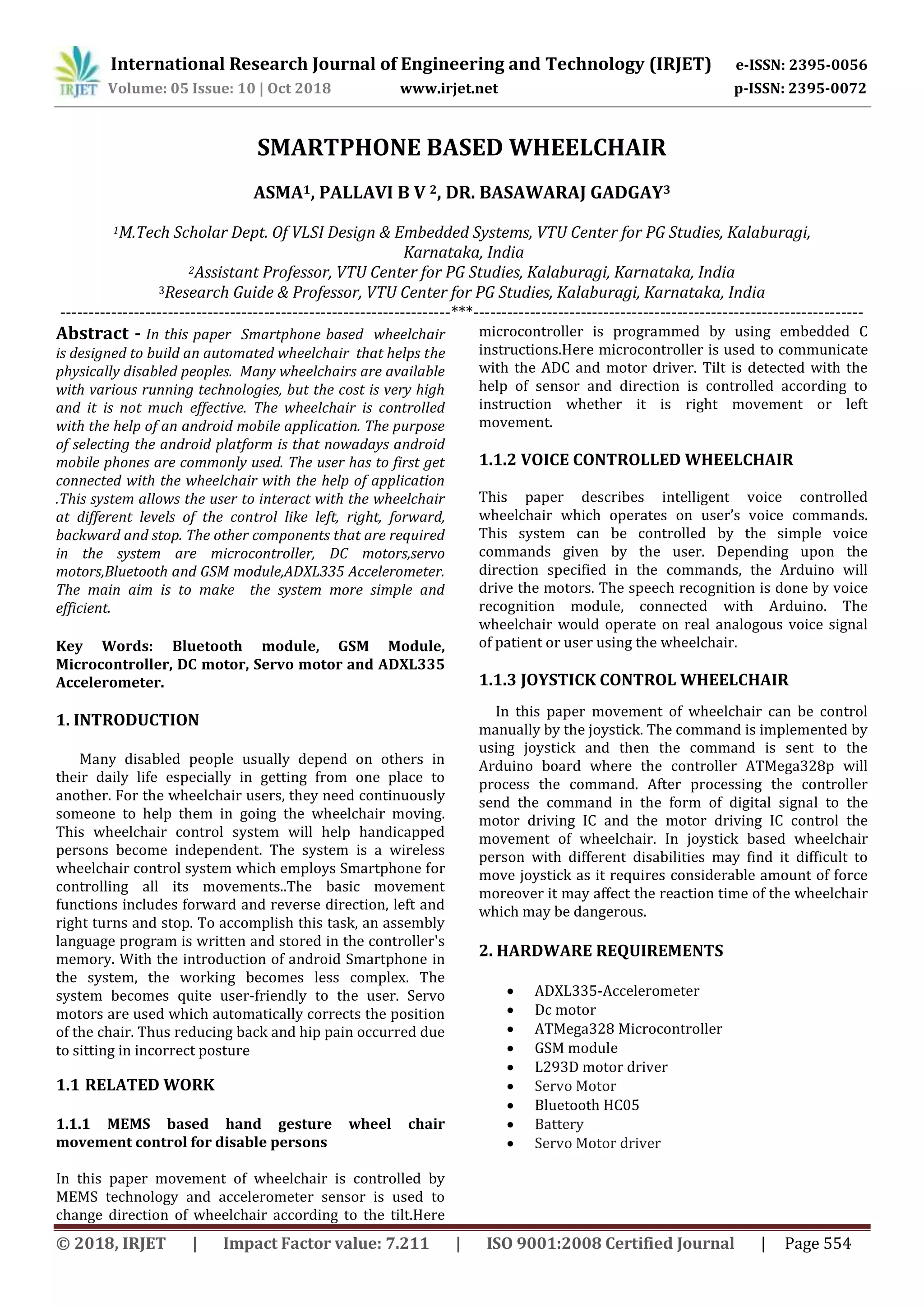 IRJET- Smartphone Based Wheelchair | PDF