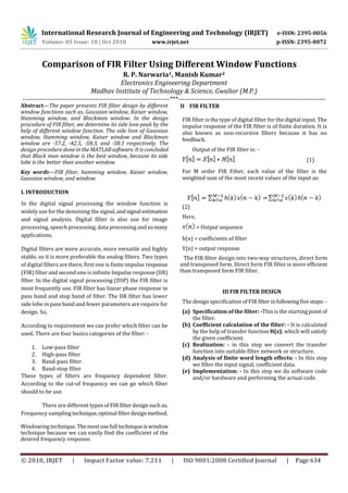 IRJET- Comparison of FIR Filter using Different Window Functions | PDF
