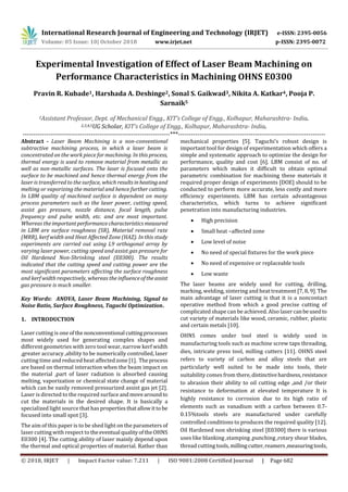 IRJET- Experimental Investigation of Effect of Laser Beam Machining on Performance ...