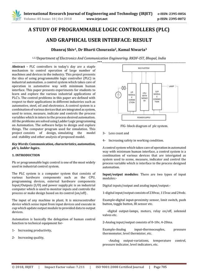 IRJET- A Study of Programmable Logic Controllers (PLC) and Graphical User Interface: Result | PDF