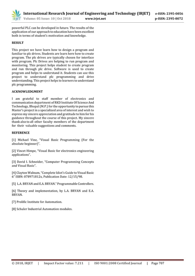 IRJET- A Study of Programmable Logic Controllers (PLC) and Graphical User Interface: Result | PDF