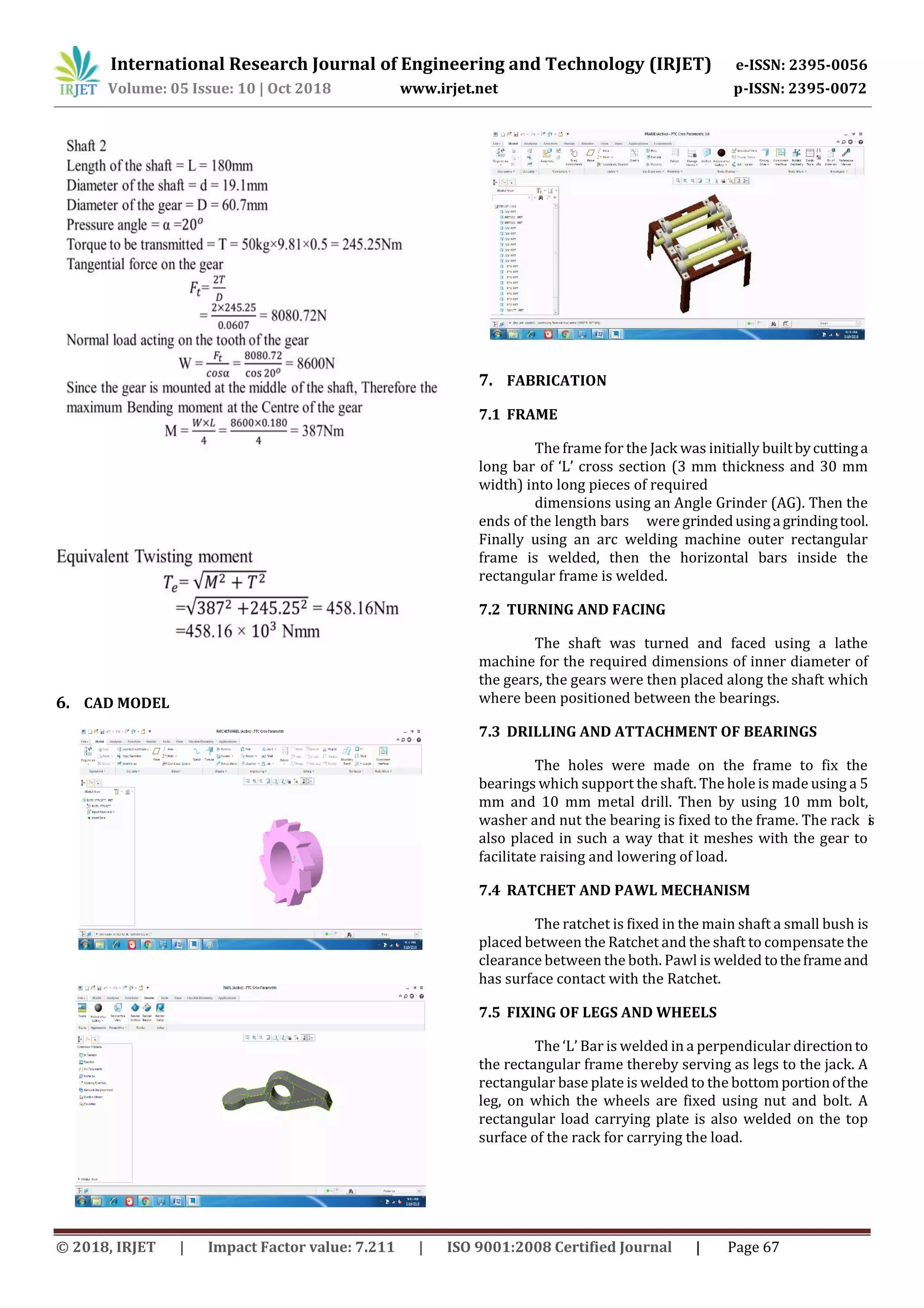 IRJET- Design and Fabrication of Rack and Pinion Jack | PDF