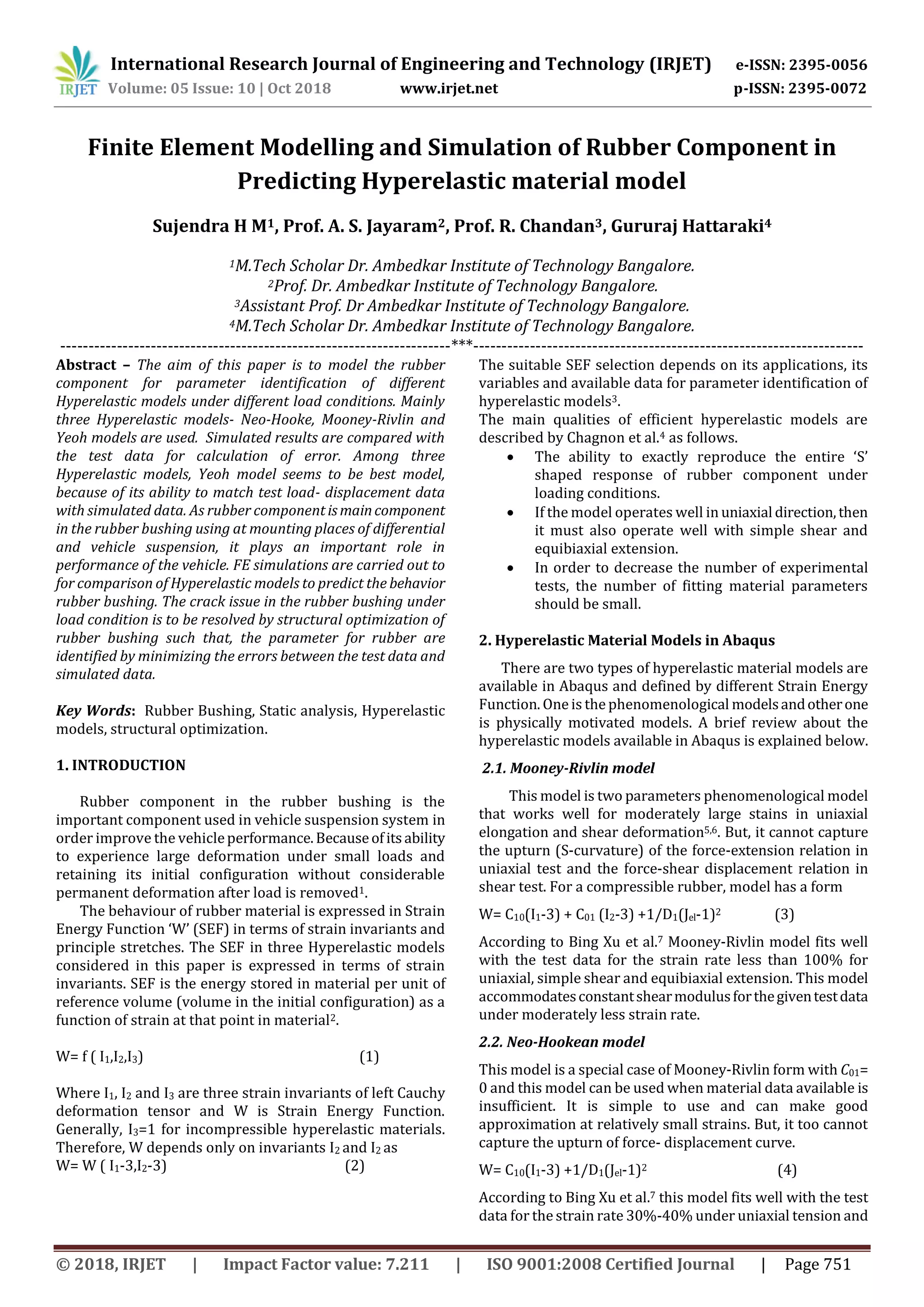 Irjet Finite Element Modelling And Simulation Of Rubber Component In