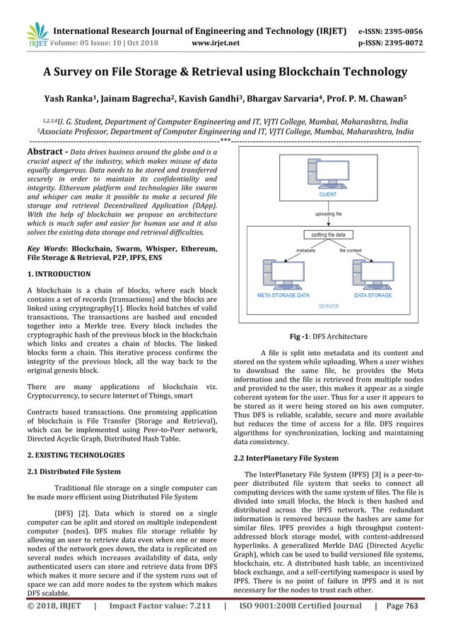IRJET- A Survey on File Storage and Retrieval using Blockchain Technology | PDF