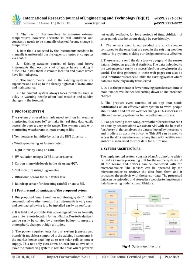 IRJET- Smart Weather Monitoring and Real Time Alert System using IoT | PDF