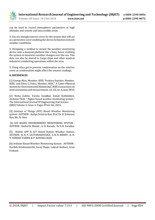 IRJET- Smart Weather Monitoring and Real Time Alert System using IoT | PDF