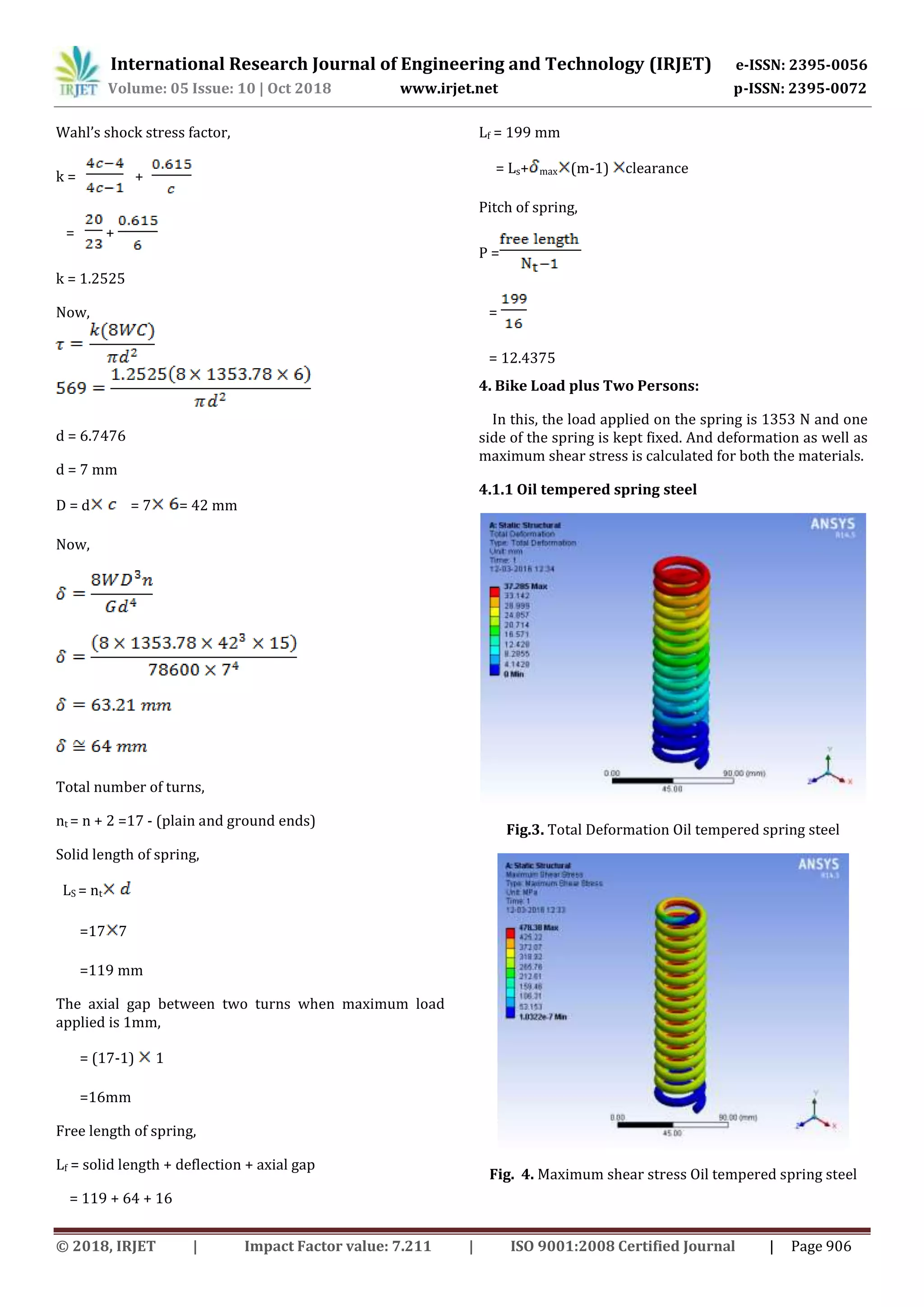 IRJET- Design and Analysis of a two Wheeler Shock Absorber Coil Spring | PDF