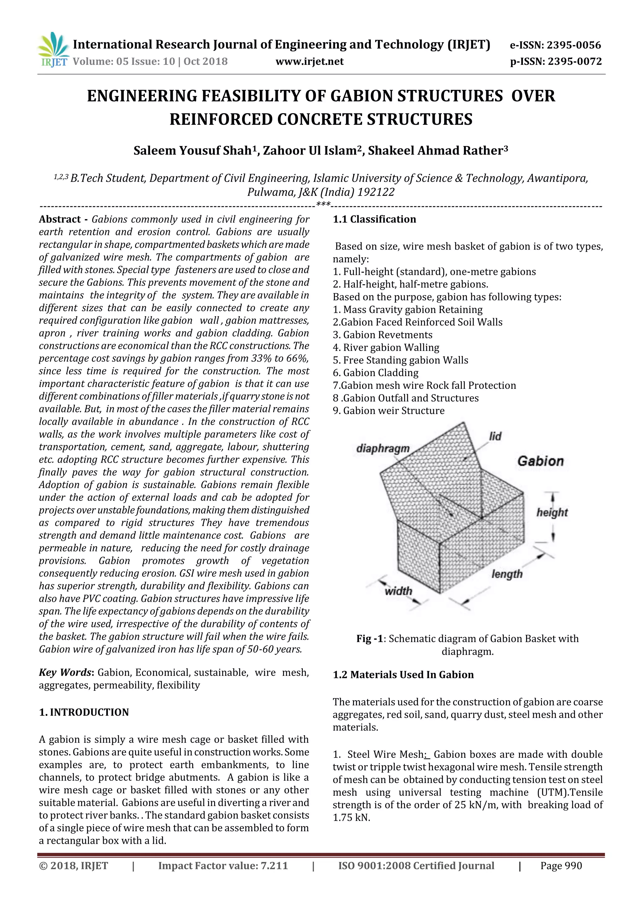 IRJET- Engineering Feasibility of Gabion Structures Over Reinforced Concrete Structures | PDF