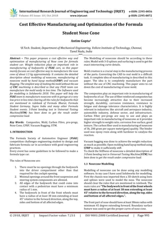 IRJET- Cost Effective Manufacturing and Optimization of the Formula Student Nose Cone | PDF