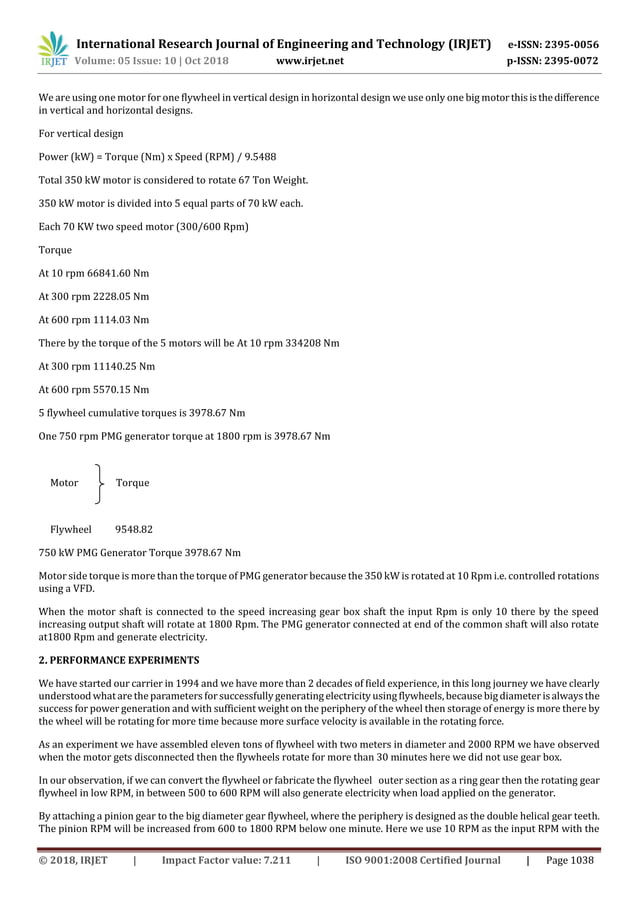 IRJET- Flywheel Power Generation and Multiplication | PDF