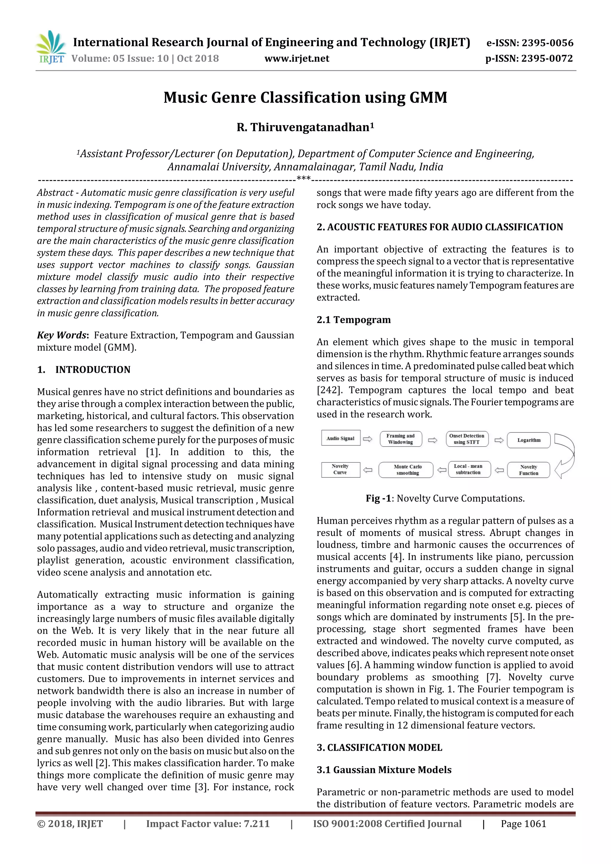 IRJET- Music Genre Classification using GMM | PDF
