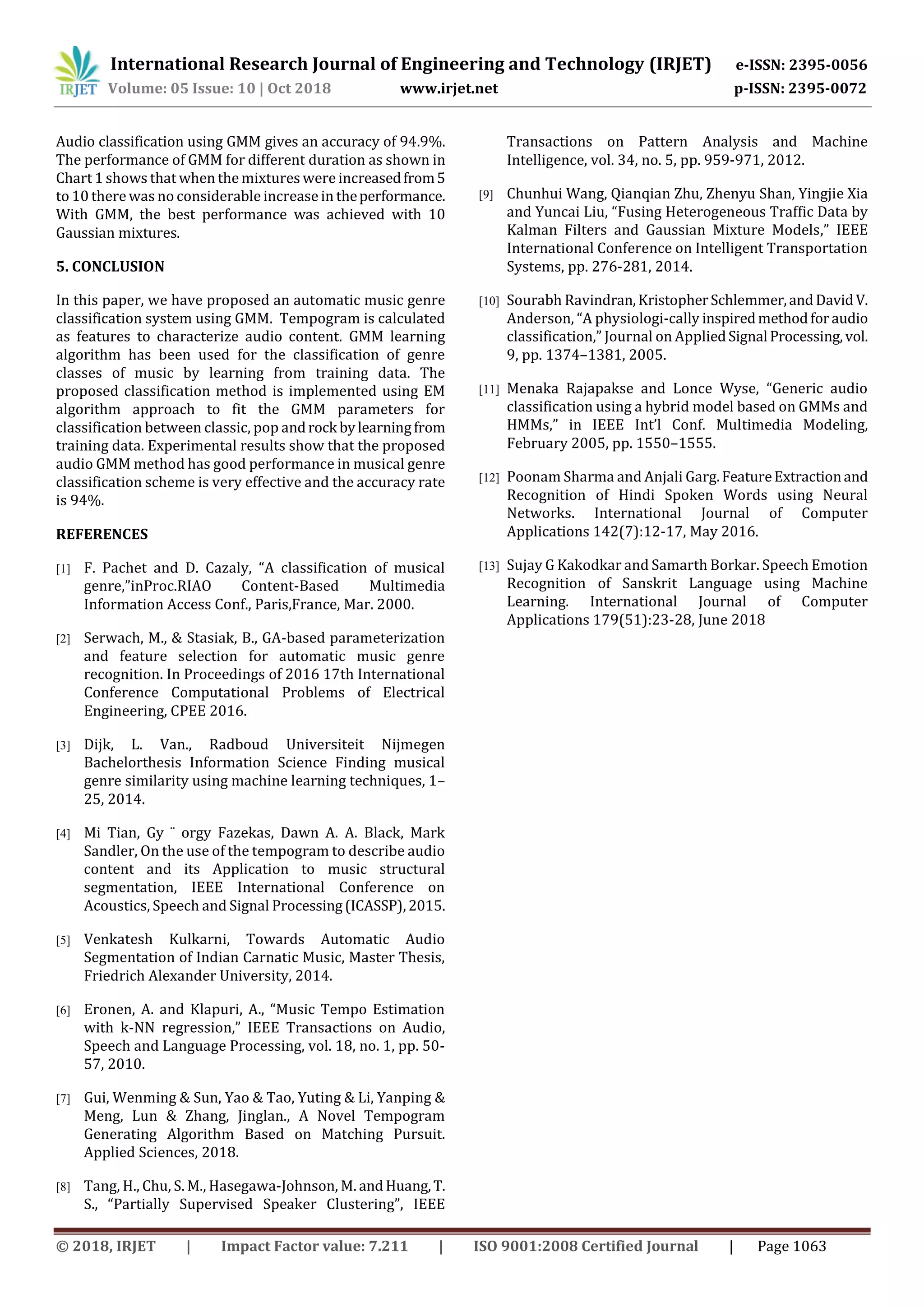 IRJET- Music Genre Classification using GMM | PDF