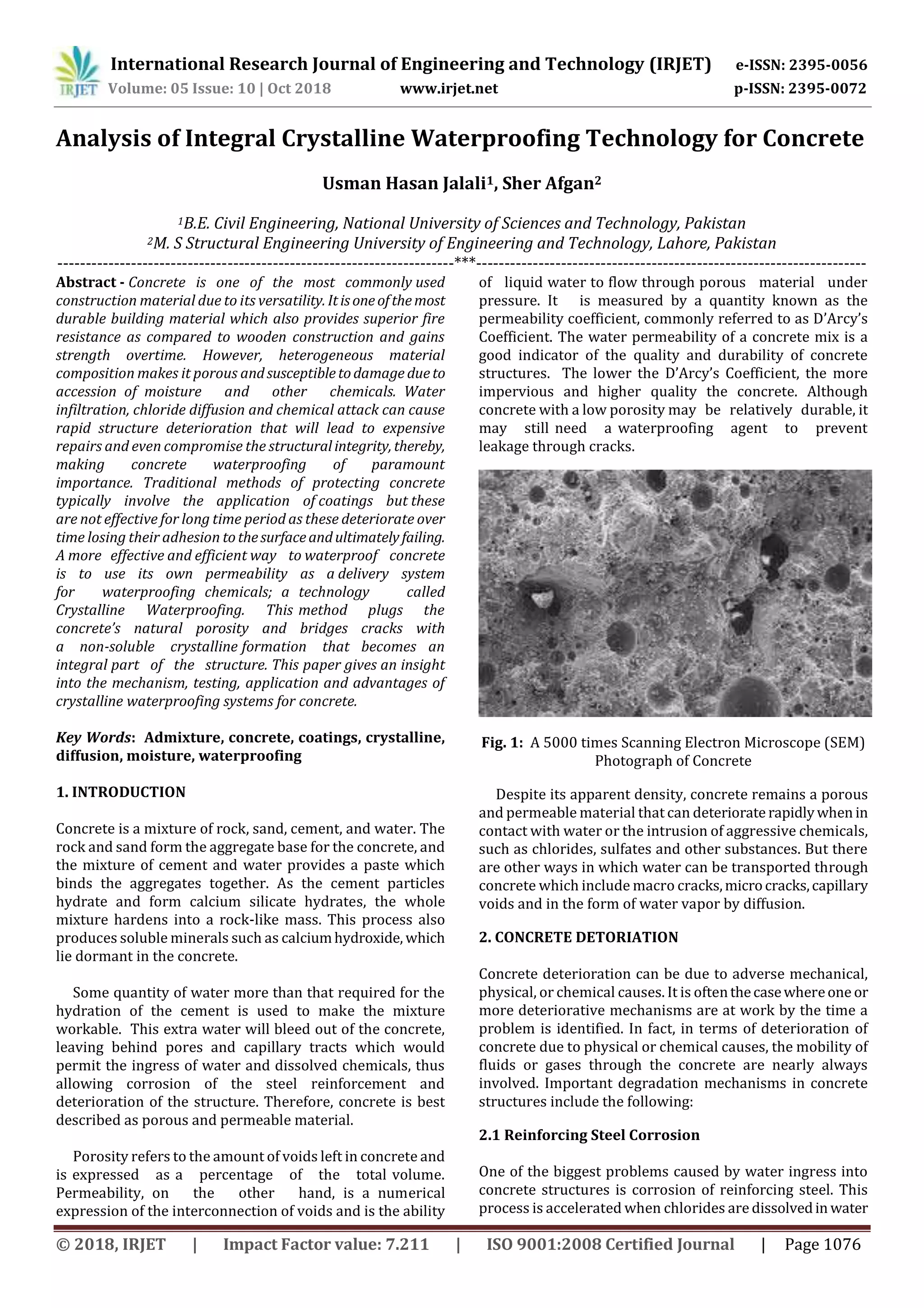 IRJET- Analysis of Integral Crystalline Waterproofing Technology for ...