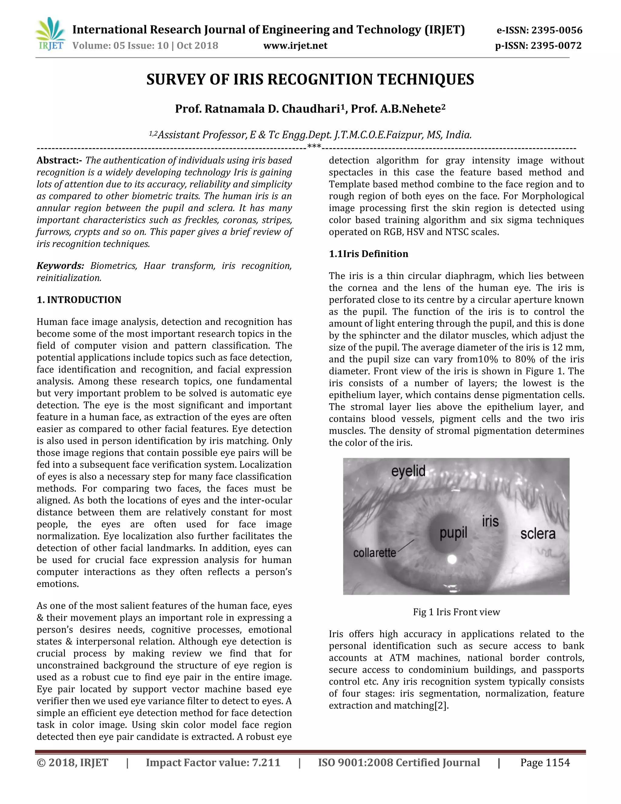 Irjet Survey Of Iris Recognition Techniques Pdf Free Download