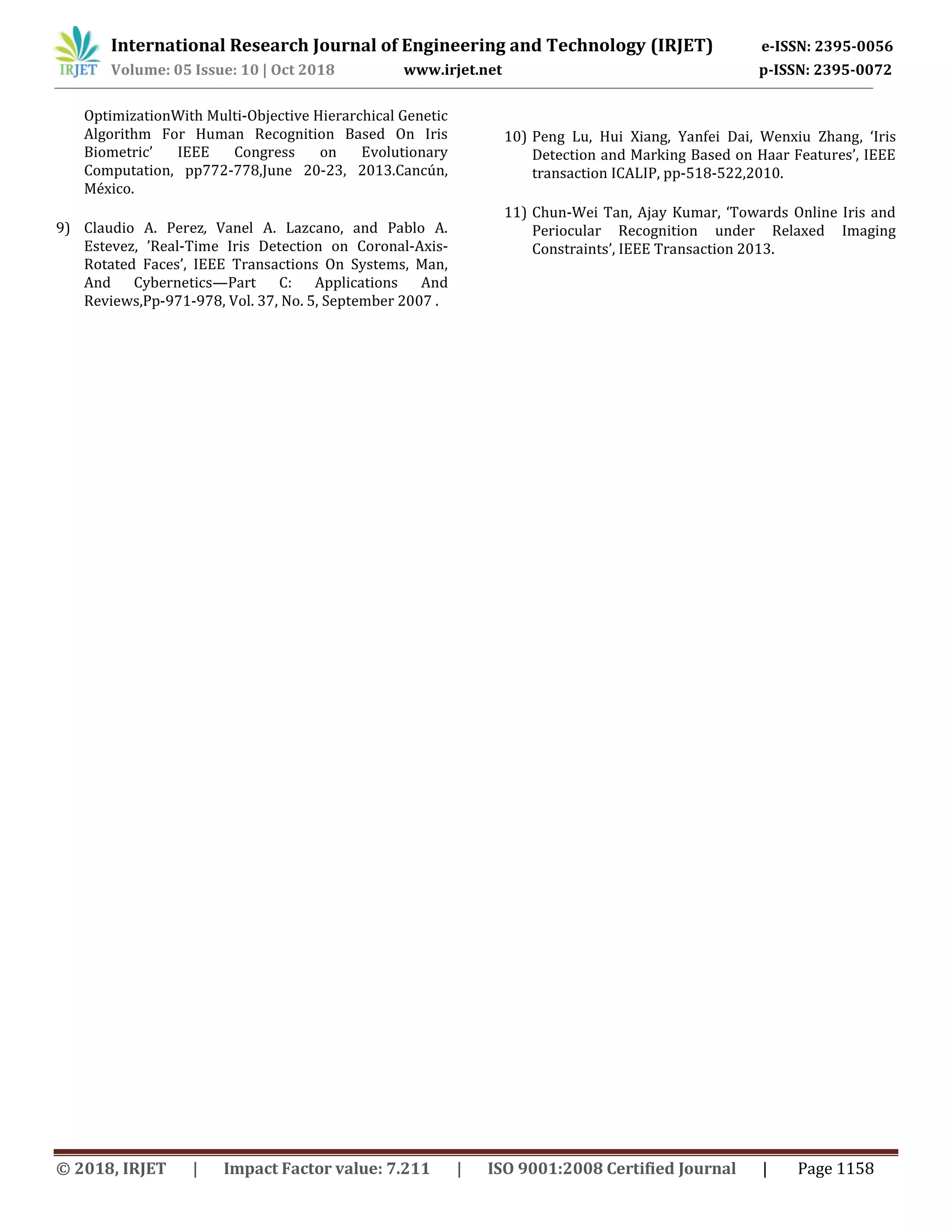 Irjet Survey Of Iris Recognition Techniques Pdf