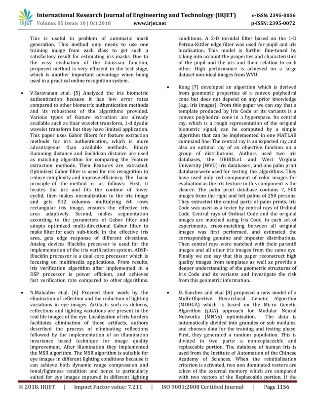 IRJET- Survey of Iris Recognition Techniques | PDF