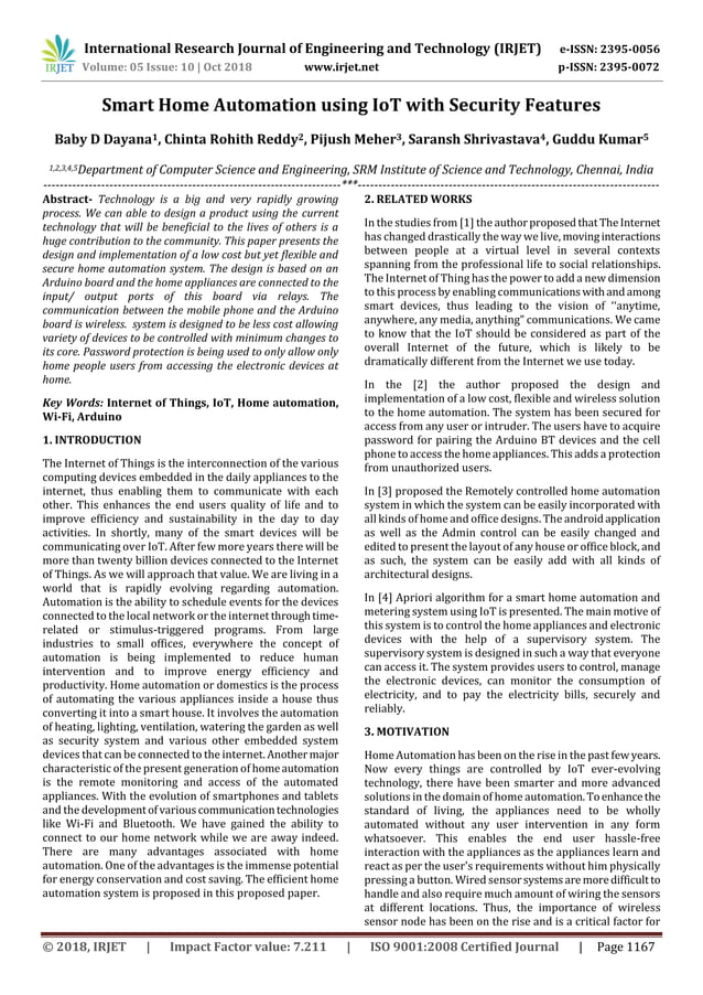 IRJET- Smart Home Automation using IoT with Security Features | PDF