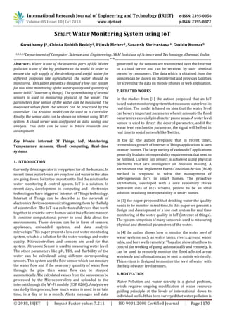 IRJET- Smart Water Monitoring System using IoT | PDF